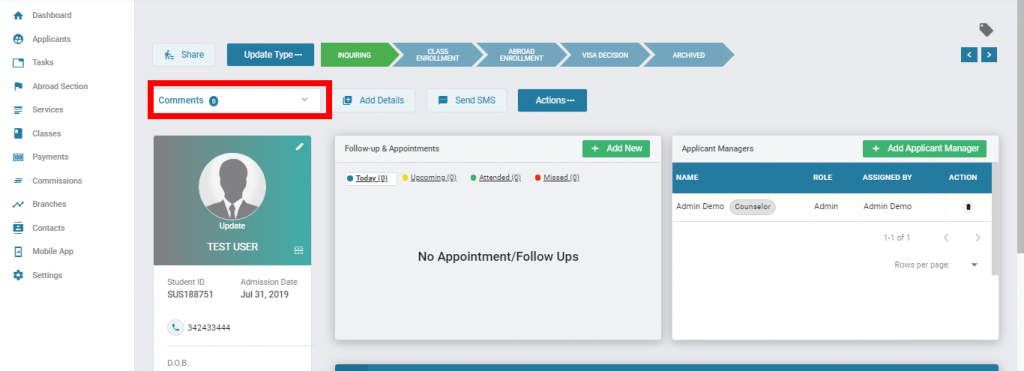 How to add comments in Applicants in CMST – Consultancy Manager (CMST ...